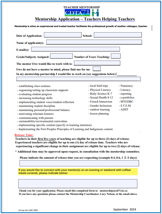 Teacher Mentorship and Peer Support – Comox District Teachers’ Association